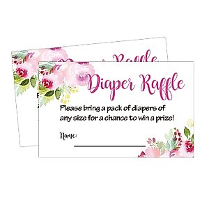 None Brand Floral Diaper Raffle Tickets, Baby Shower Invitations Insert Cards, Baby Shower Game (50 Pack)