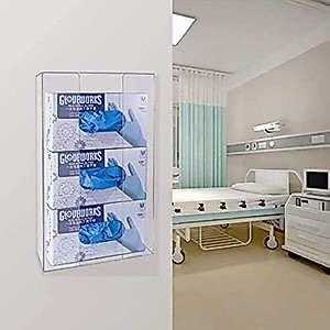 HIIMIEI Acrylic Glove Dispenser Wall Mount, Clear Plastic Glove Rack Floating Triple Gloves Box Holder 16.1'' X 10.2'' X 3.8'', Capacity Of 3 Glove Boxes