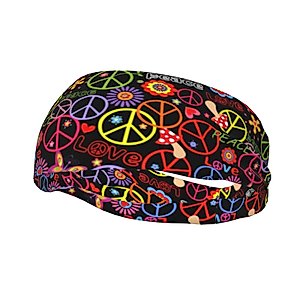 Workout Headbands for Men Women Hippie Peace Symbol Flower Floral Stretchy Hair Bands Running Sweat Bands
