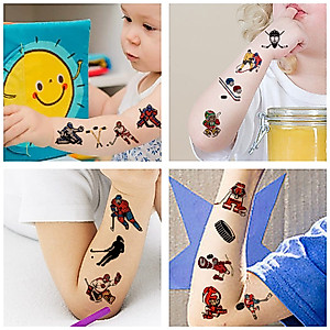 192pcs Ice Hockey Temporary Tattoos Ice Hockey Themed Birthday Party Favors Decorations Supplies for Kids Gifts Classroom School Prizes
