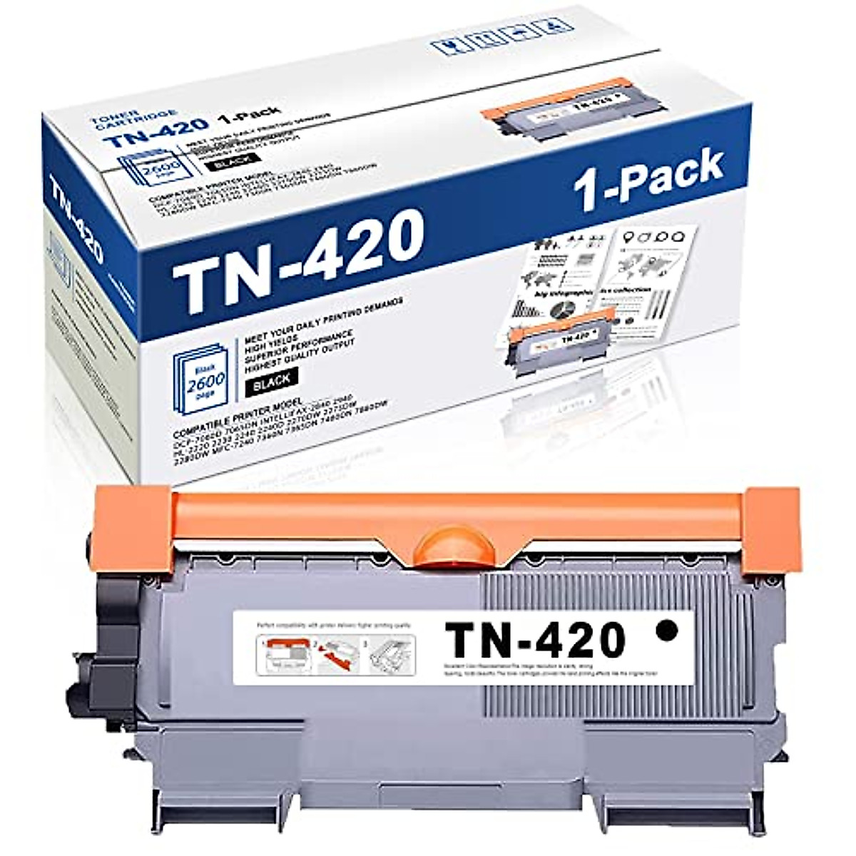 Onward TN4201pk TN420 Toner Cartridge: Compatible with Brother TN-420 Toner Cartridge Black High Yield Replacement for Brother Printer HL-2280DW DCP-7060D Intellifax 2840 2940 Ink (2,600 Pages)