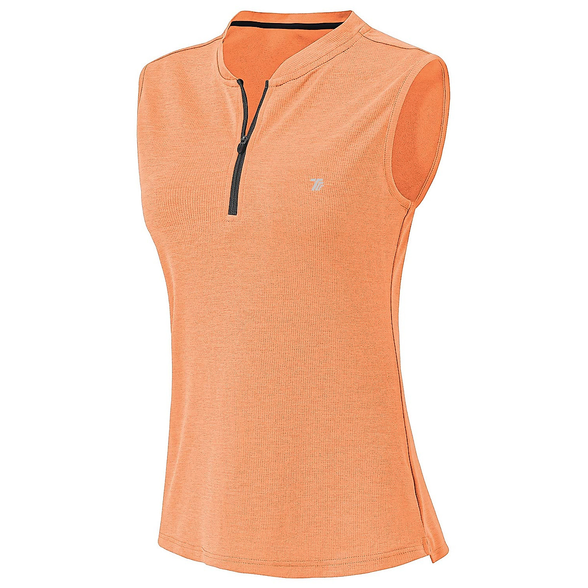 BGOWATU Women's Golf Polo Shirts Sleeveless Zip Up Collarless UPF 50+ Tennis T-Shirt Lightweight Quick Dry Light Orange M