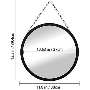 SANY DAYO HOME 12 inch Real Glass Black Round Mirror with Chain, Metal Framed Small Wall Hanging Circle Bathroom Shower Mirror for Home, Office, Door, Locker