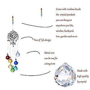 H&D HYALINE & DORA Crystal Glass Suncatcher Chakra Colors Ball Prism Tree of Life Window Hanging Ornament Rainbow Suncatcher