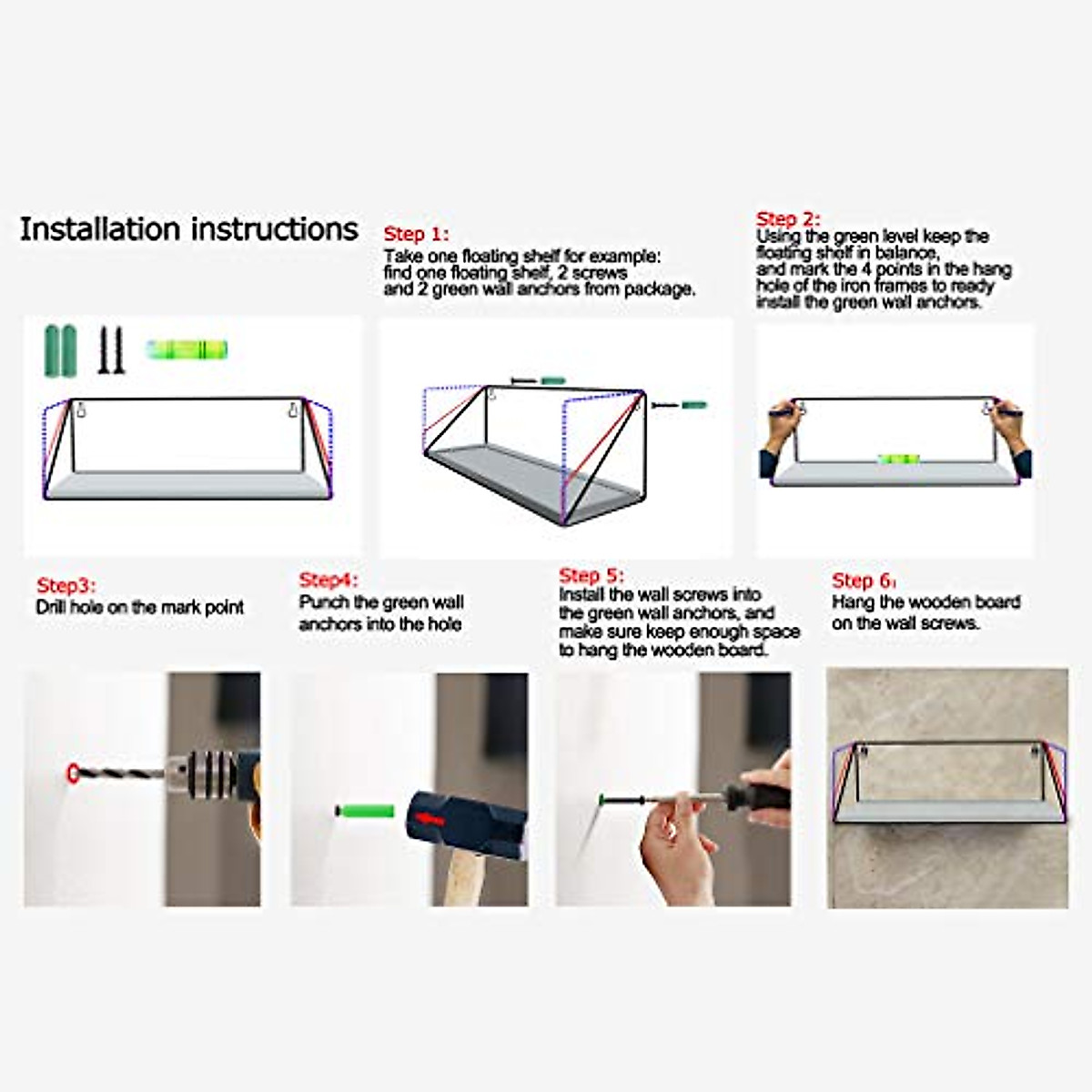 HORLIMER Floating Wall Shelves Set of 3, Rustic Wood Wire Frame Hanging Shelf for Bathroom Bedroom Living Room Kitchen