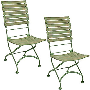 Sunnydaze Cafe Couleur European Chestnut Wooden Folding Bistro Chair - Portable, Compact Side Chair - Indoor or Outdoor Use - Patio, Deck, Balcony, Camping and Spare Seating - Green - Set of 2
