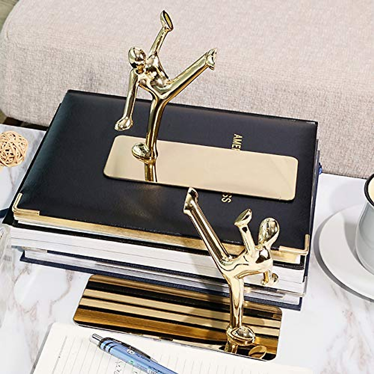 Bookends，Book Ends，Book Ends for Shelves，1 Pair Gold Bookends Stainless Steel Kung Fu Man Heavy Duty Bookends Decorative for Books Movies Home Desk Office