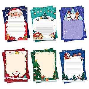 GLKTOPO 60 Sheets Christmas Stationery Paper, 8.5" x 11" Double Sided Holiday Letterhead, 6 Design Deco Writing Paper for Xmas Notes Cards Invitation Scrapbook Crafts Office School Printing Supplies