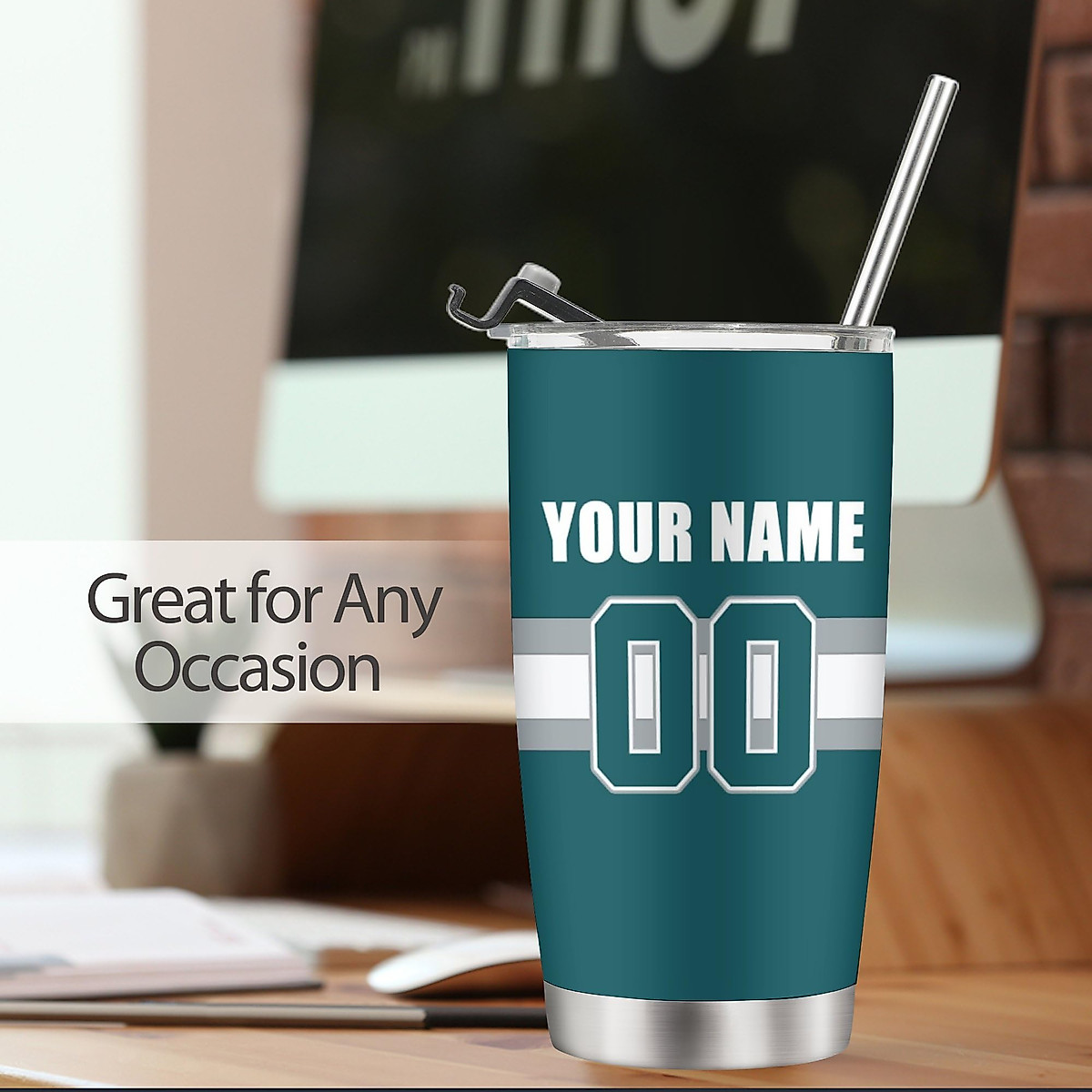 Custom Philadelphia Tumbler 20oz Stainless Steel with Lid & Straw Personalized Football Fans Gifts for Women Men Coffee Travel Mug Cup Add Name Number