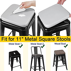 SINOSSO Modern Faux Leather Bar Stool Cushions 4 Pack, Leathaire Magnetic Small Chair Pads for Cafe Bistro Stackable Metal Stools (Square, Light Gray, 4)