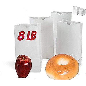 8 lb white paper bags 500/Bundle white lunch bags Great for Grocery/Lunch Bags 8 Pound White Paper Bag - Pack Of 500 (8 lb)