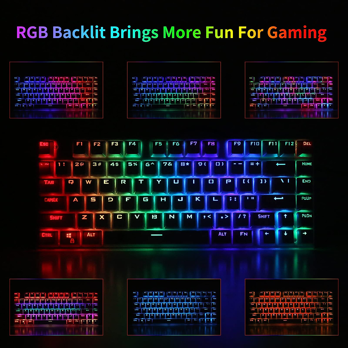 HUO JI E-Yooso Z-88 RGB Mechanical Gaming Keyboard, Red Switches, 60% Compact 81 Keys Hot Swappable for Mac, PC, Cute Pink