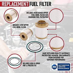 Replacement Fuel Filter - Compatible with Ford - 2003-2007 - F250, F350, F450, F550 Super Duty, Excursion - Replaces FD4616, 3C3Z9N184CB - 6.0L V8 Diesel Upper Fuel Bowl and Lower Lifter Pump Filter
