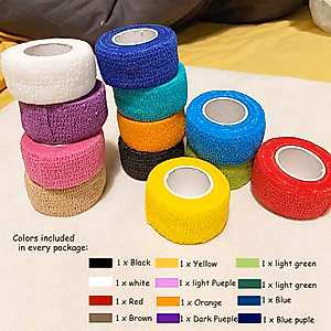 (12-Pack) 1” x 5 Yards | Self Adhesive Bandage Wrap, Kuvvfe Athletic Elastic Cohesive Bandage for Sports Injury,Strain,Knee & Wrist,Ankle Sprains & Swelling First Aid