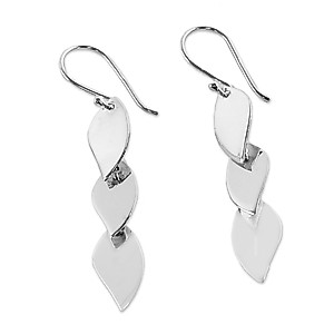 NOVICA Artisan Sterling Silver Dangle Earrings Leaf Shaped from Thailand No Stone [1.9 in L x 0.3 in W] ' Romantic Leaves'