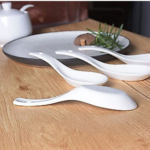 10 Pack White Ceramic Soup Spoons,Wonton Soup Spoons,Asian Soup Spoon Set,5"Kid Spoons,Tasting Spoon,Side Dishes,Table Spoons,Small Appetizer Spoon,Stackable Ramekins Can Stand,Deep Oval Design