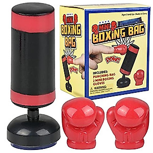 ArtCreativity Mini Boxing Bag Set for Kids, 3-Piece Set with 1 Mini Punching Bag and 2 Gloves, Cool Desk Toys for Adults, Boxing Tabletop Game for Stress Relief and Hours of Fun