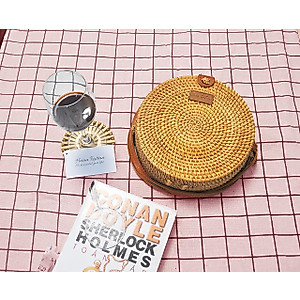 HAAN Handwoven Round Rattan Bag Made In Vietnam - Natural Stylish & Chic – Shoulder Real Leather Adjustable Strap