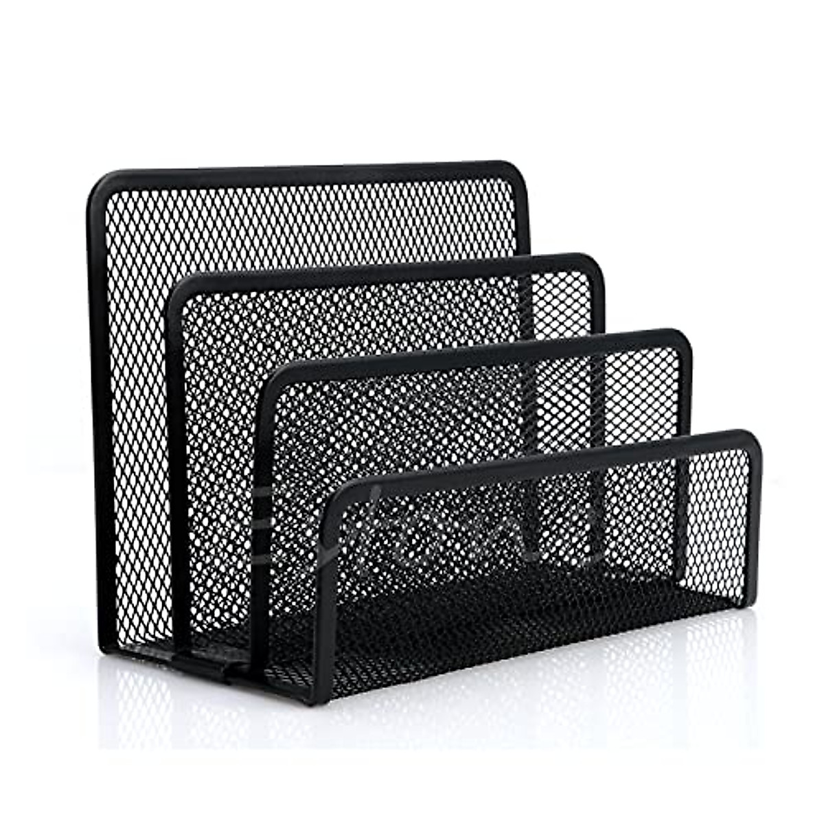 JUSTJUNMIN Black Metal Mesh Desk Organizer Desktop Letter Sorter Mail Tray File Organiser Office Home Bookends Book Holder Business Office Supplies Bookend