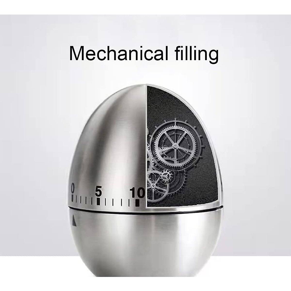 Egg Timer Stainless Steel Mechanical Rotating Alarm 60 Minutes Count Down Timer for Cooking Learning Egg Kitchen Timer（Silver，Egg Shape）