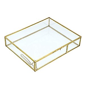 Hipiwe Gold Glass Photo Box - Large Vintage Photo Storage Organizer Box Trinket Box Jewelry Display Organizer Keepsake Box Case Home Decor