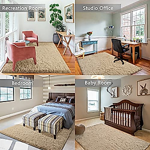 Fosirug Soft Fluffy Shag Area Rugs for Bedroom Carpet, Camel Shaggy Rug for Kids Girls Boys Room, Plush Fuzzy Rugs for Living Room Nursery Home Decor Floor Rug, Modern Bedside Rug, 4x6 Feet