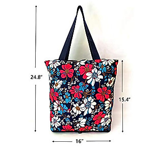 Konish Reusable Foldable Grocery Bags Folding Shopping Tote with Zipper(Blue Floral)