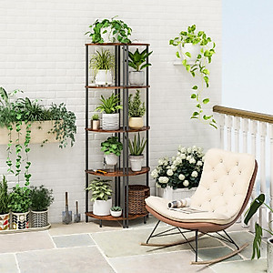 Yoobure Corner Shelf Stand, 5-Tier Corner Bookshelf, Tall Corner Shelves for Bedroom, Living Room, Narrow Display Shelf Corner Bookcase, 65" Rustic Corner Book Shelf with Display Shelves for Office