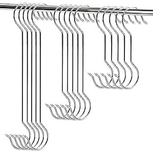 Frcctre 30 Pack Stainless Steel S Hooks Large S Shape Hanging Hooks, 8"/12"/16" Utility Heavy Duty Metal Long S Hooks for Garden Kitchen Bathroom Wardrobe, Indoor & Outdoor Use