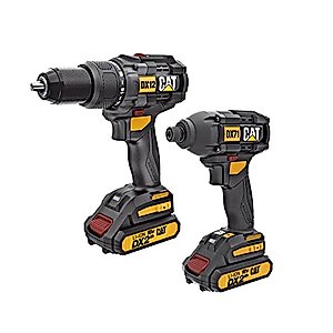 Cat® 18V 1 FOR ALL Cordless Hammer Drill & Impact Driver Combo Kit with 2 Batteries -DX12K, Black