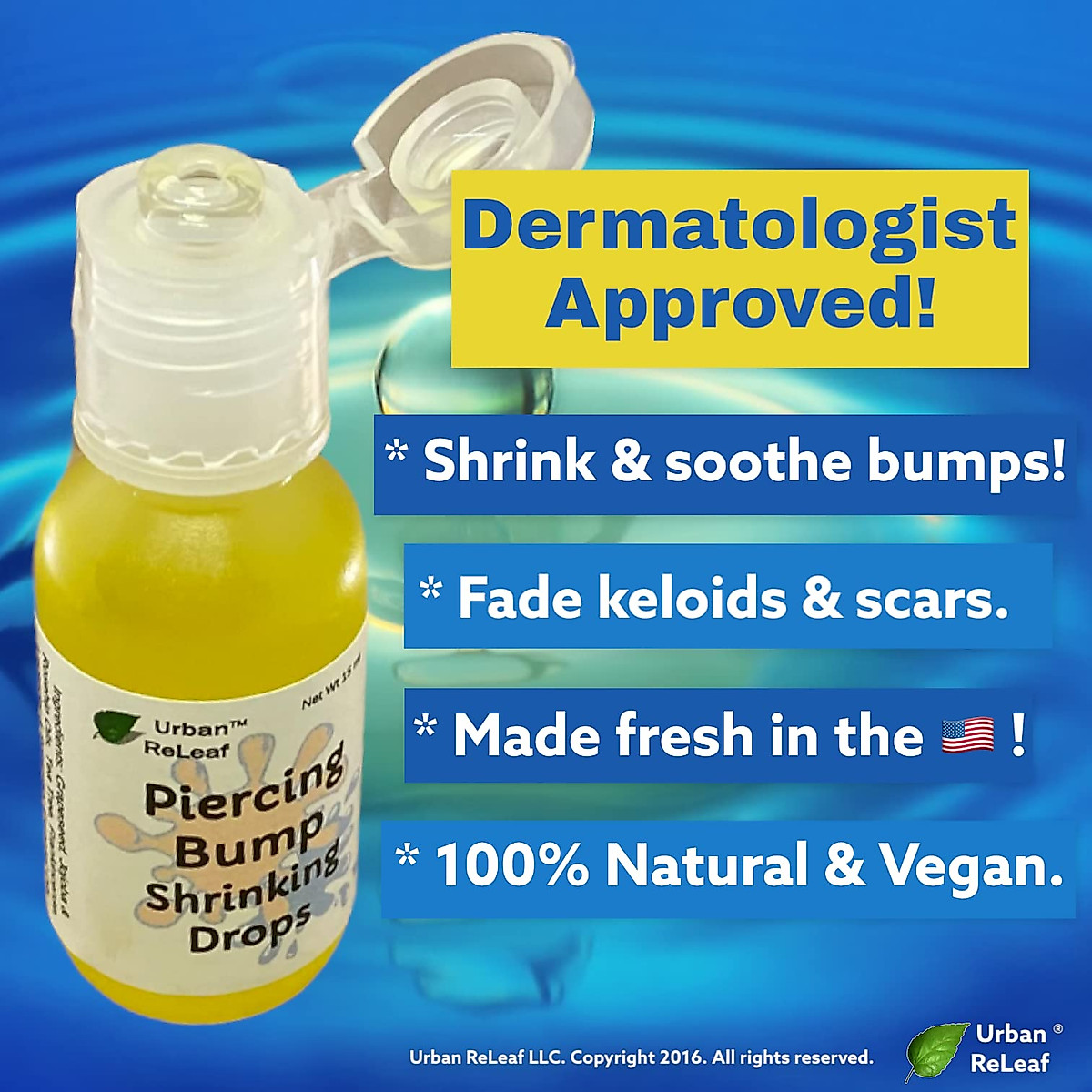 Urban ReLeaf Piercing Bump Shrinking Drops! Keloid Bumps Gentle Effective Aftercare Solution. Natural Essential Oils. Fast Removal Help for Scars Nodules Cartilage Nose Ear Spots. Clean Soothe