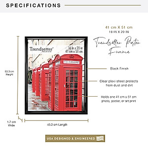 MCS Trendsetter 16x20 Poster Frame Black High-Gloss, Vertical & Horizontal Wall Hanging Large Picture Frame for Photos, Posters & Art Prints (1-Pack)