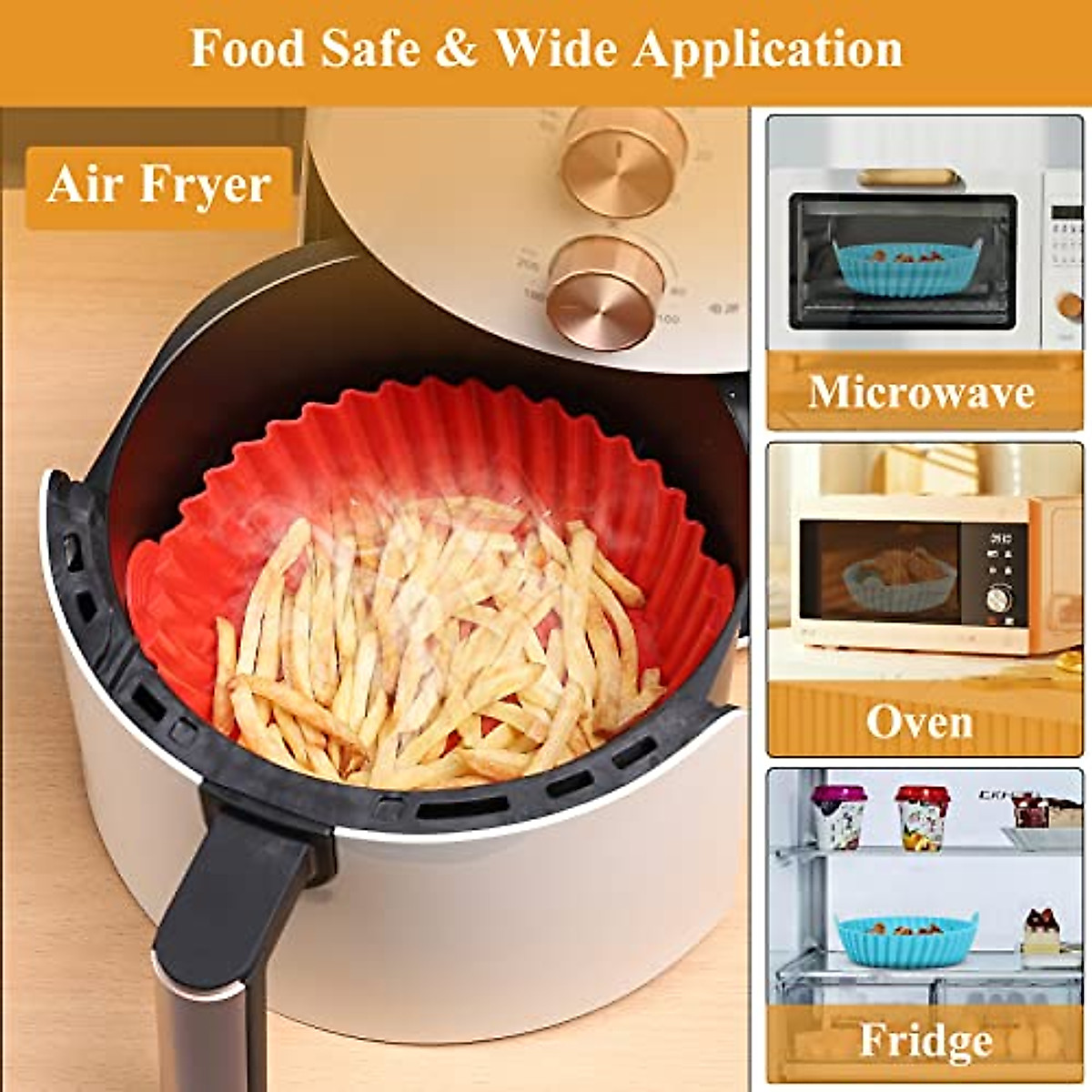 Stron-Dura 2 Pack Air Fryer Liners for 3 to 5 QT, Air Fryer Silicone Liners ，Easy clean Reusable Silicone Air Fryer Liners, Blue + Red, (Top 8in, Bottom 6.75 In)