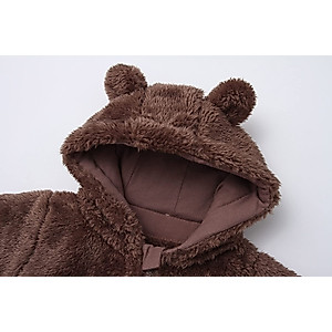 Infant's Cute Snowsuit Cotton Fleece Lined Outfits One Piece Hooded Romper Jumpsuit for Baby Girl Boy Brown 0-3M