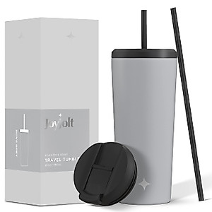 JoyJolt Triple Insulated 20oz Tumbler with Lid and Straw (2 Each) Vacuum Double Wall Stainless Steel Tumbler, Copper Lined for 12Hr Hold/Cold Drinks. Leakproof Water Bottle, Tea or Iced Coffee Cup