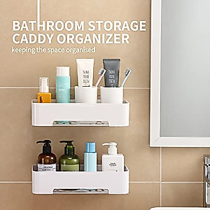 YOHOM Adhesive Shower Caddy Shelf For Bathroom Wall Plastic Shampoo Holder For Shower Storage Organizer Caddy Basket White