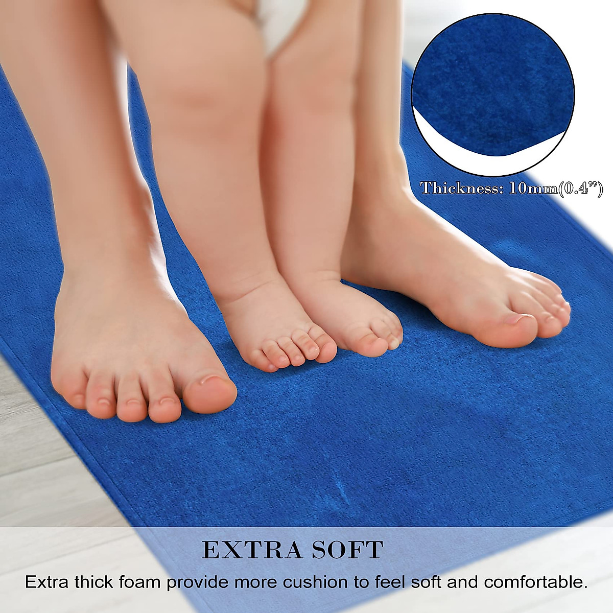 RYANZA 2 Pieces Kitchen Rugs, Abstract Anti Fatigue Non Slip Foam Cushioned Royal Blue Art Graffiti Modern Comfort Indoor Floor Mat Runner Rug Set for Laundry Office Sink Bathroom (17"x48"+17"x24")