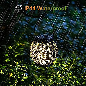 Solar Lantern Outdoor, 2 Pack Solar Hanging Lantern Lights with Shepherd Hooks, Solar Powered Lantern Waterproof with Handle, Christmas Decorative LED Garden Lights for Patio Courtyard Table Pathway