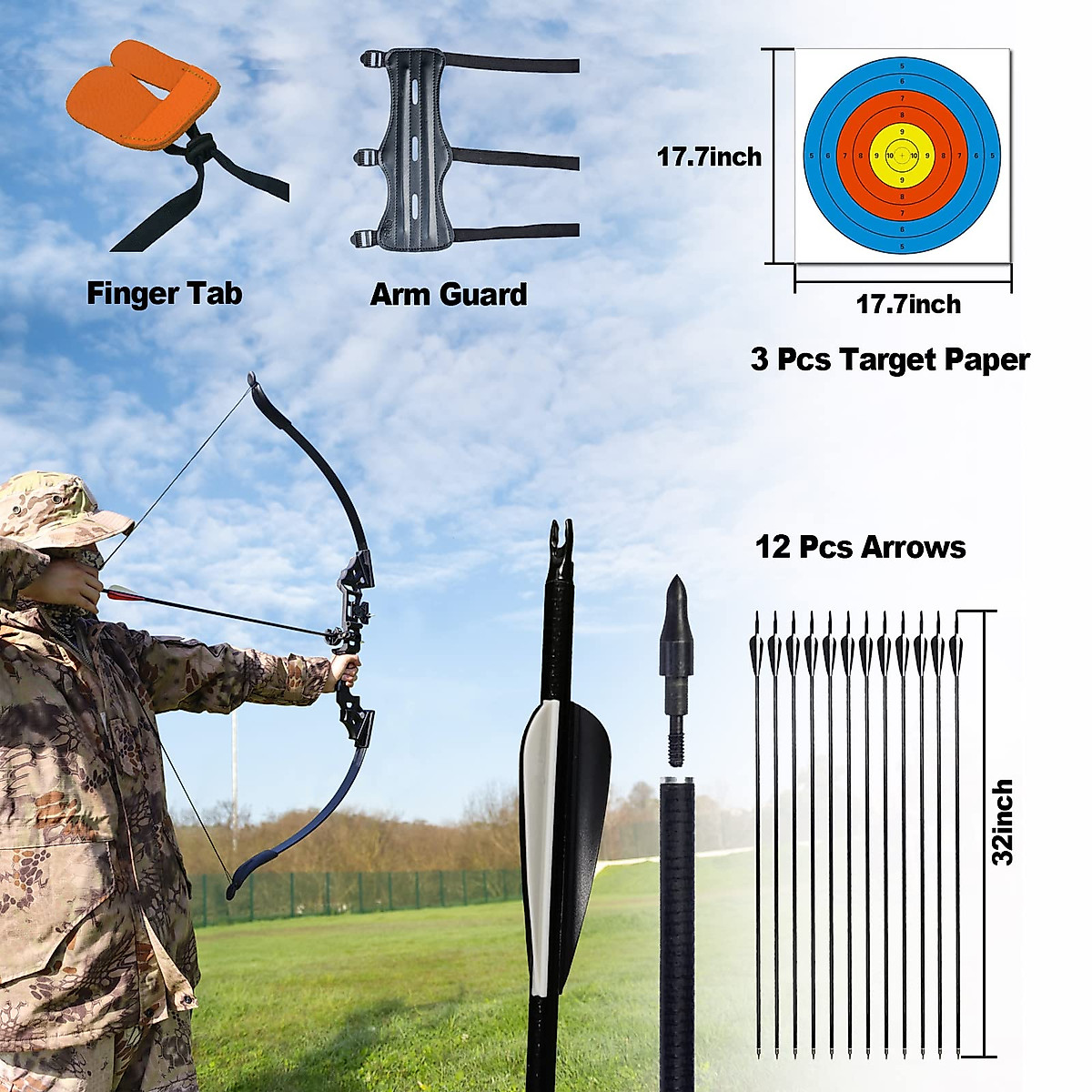 IS-TONGTU Archery Bow Set Recurve Bow and Arrow Adult Set 51" Training Bow Takedown 30 40 50lb Long Bows for Hunting Adult Beginner with 12 Arrows