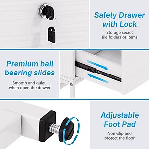 Jehiatek File Cabinets for Home Office with Lock 2 Drawer, Large Vertical Filing Cabinet with Bookshelf, Sturdy, Durable, Easy to Assemble and Clean (White), 25.59'D x 15.75'W x 62'H