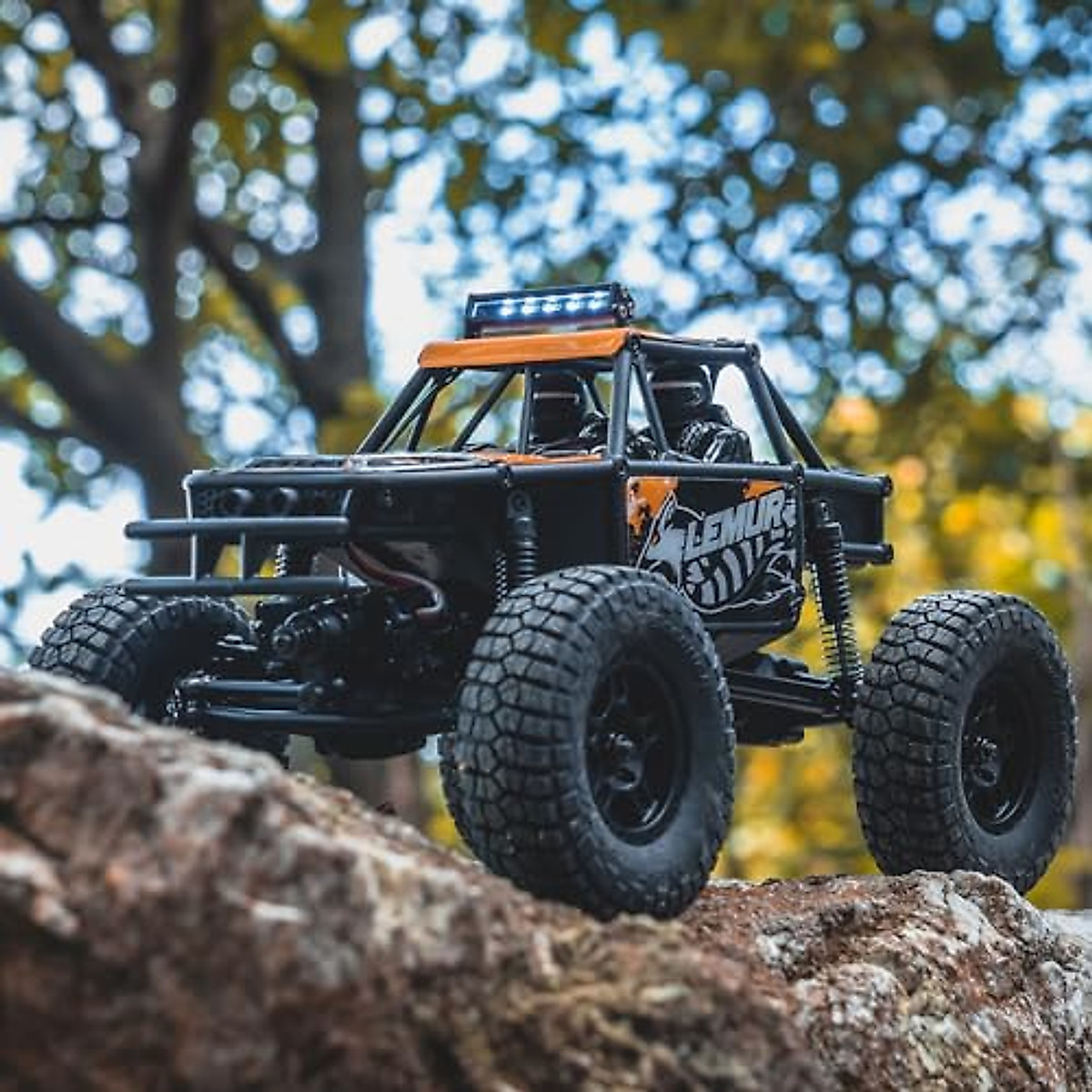 MQ & KUN FMS FCX24 1/24 Lemur RTR, 4x4 Brushed RC Buggy 8KPH+ RC Monster Baja Truck All-Terrain Off-Road RC Rock Crawler for Adults Included LED Headlight, Battery, 2.4Ghz Remote Control(Orange)
