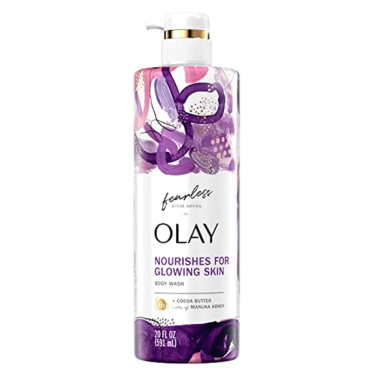 Olay Fearless Artist Series Nourishing Moisture Body Wash with Cocoa Butter and Notes of Manuka Honey 20 oz (Pack of 4)
