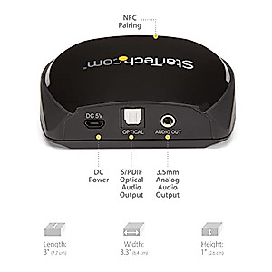 StarTech.com Bluetooth Audio Receiver with NFC - 3.5mm Jack/RCA/SPDIF (Toslink) - BT 5.0 - HiFi Wolfson DAC - Bluetooth Stereo Receiver for Speakers/PC/TV - Wireless Bluetooth Aux Adapter (BT52A)