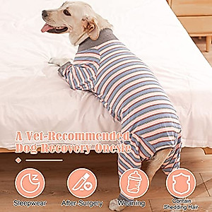Recovery Suit Surgical Cloths for Large Dogs, Cone Alternative Neuter Skin Diseases Bodysuit, Dog Pajamas Shirt, Abdominal Wound Prevent Licking Dog Onesies(6XL, Pink Stripe)