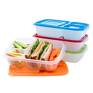 EasyLunchboxes® - Bento Lunch Boxes - Reusable 3-Compartment Food Containers for School, Work, and Travel, Set of 4, Classic