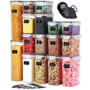 Kootek Cereal Containers Storage Set, 16 Pcs Pantry Kitchen Organization and Storage Airtight Food Storage Container, Leakproof 25.2L with Pen, Chalkboard Labels, Measuring Spoon Set