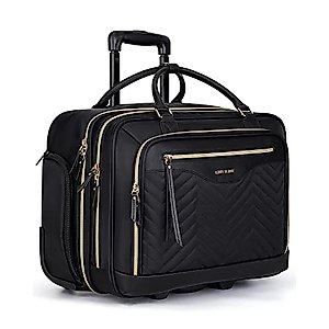 LIGHT FLIGHT Rolling Laptop Bag 17.3 inch Rolling Briefcase for Women Computer Bag with Wheels Rolling Laptop Case Overnight Roller Bag for Carry on Travel Work Business, Black