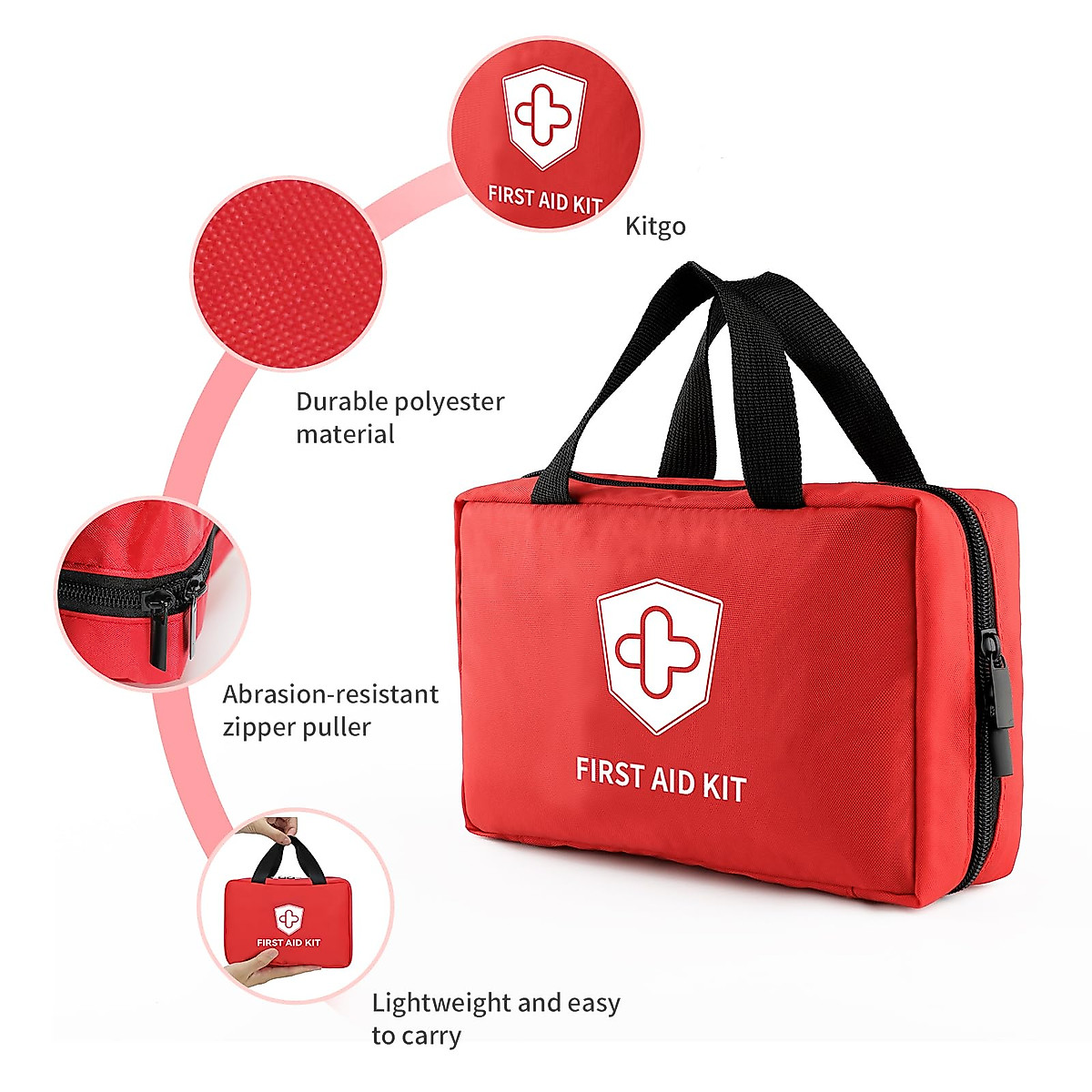 Kitgo First Aid Kit with Hospital Grade Medical Supplies Gift for Dad Husband Great for Home, Outdoors, Office, Car, Travel, Camping, Hiking, Boating, Every Emergencies 220 Piece