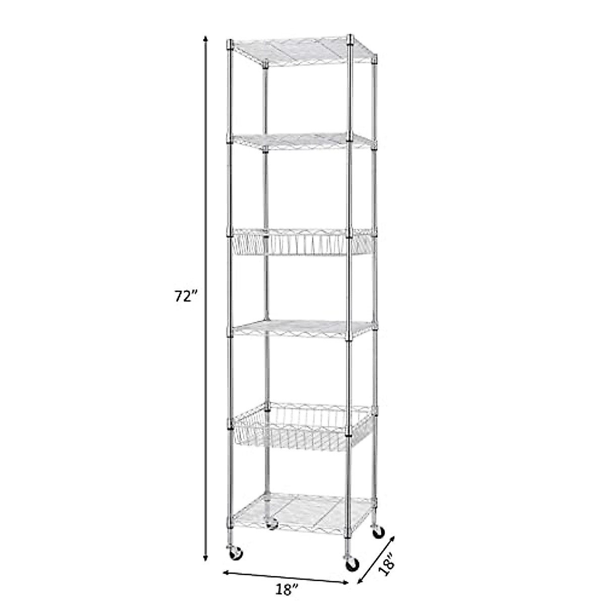 Finnhomy Heavy Duty 6 Tier Wire Shelving Unit with Wheels 18x18x72-inches 6 Shelves Storage Rack Thicken Steel Tube, Adjustable Shelving Rack for Kitchen Bathroom Office, NSF Certified, Chrome