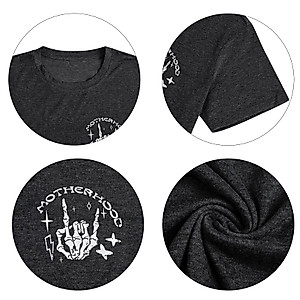 Motherhood Some Days I Rock It Shirt Women Vintage Graphic Rock TShirts Skeleton Hand Print Short Sleeve Tees Tops Dark Grey